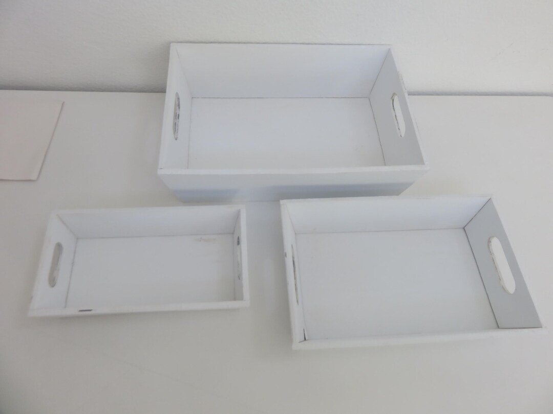 Rectangular White Wooden Basket 3 Pc Set - Etsy