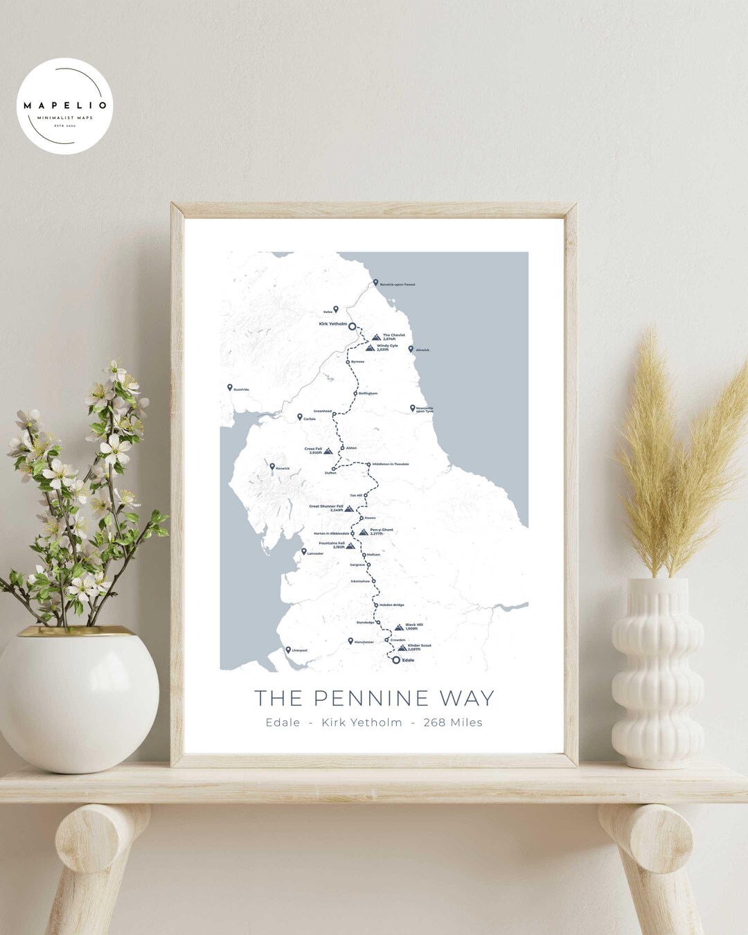 Pennine Way Route Map Print Walking Gift Peak District Yorkshire Dales ...