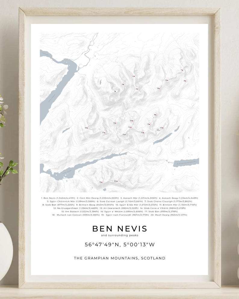 Ben Nevis & Surrounding Peaks - Contour Map Print | Scottish Munros - Etsy