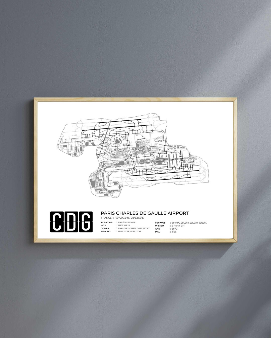 CDG Paris Charles De Gaulle Airport Map Paris Airport Gift for Pilots ...