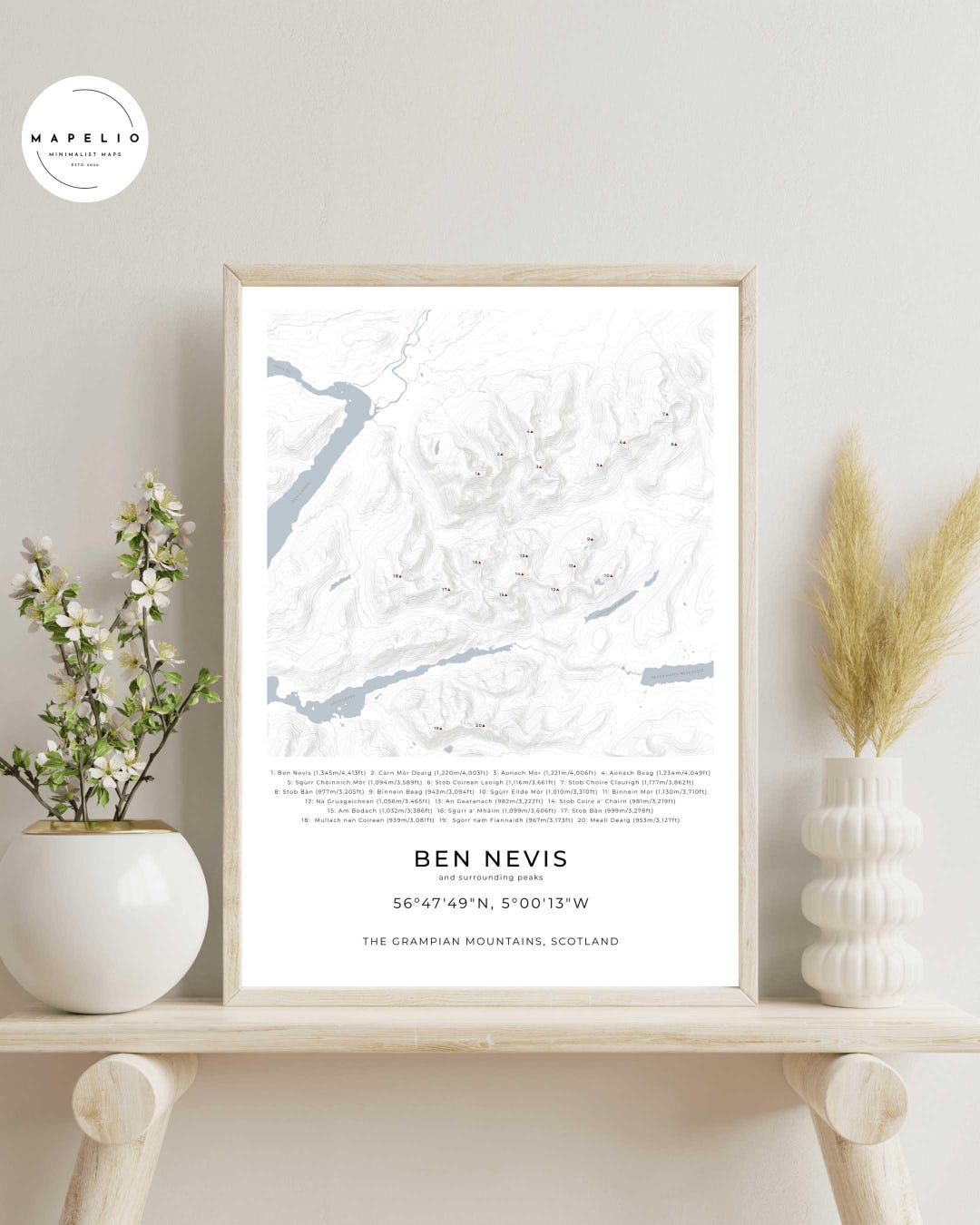 Ben Nevis & Surrounding Peaks Contour Map Print Perfect Gift for ...