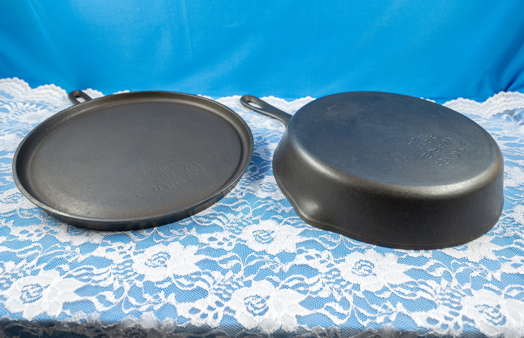 No. 8 Wagner Skillet and Griddle Set, Flat Round Griddle, Both Wagner ...