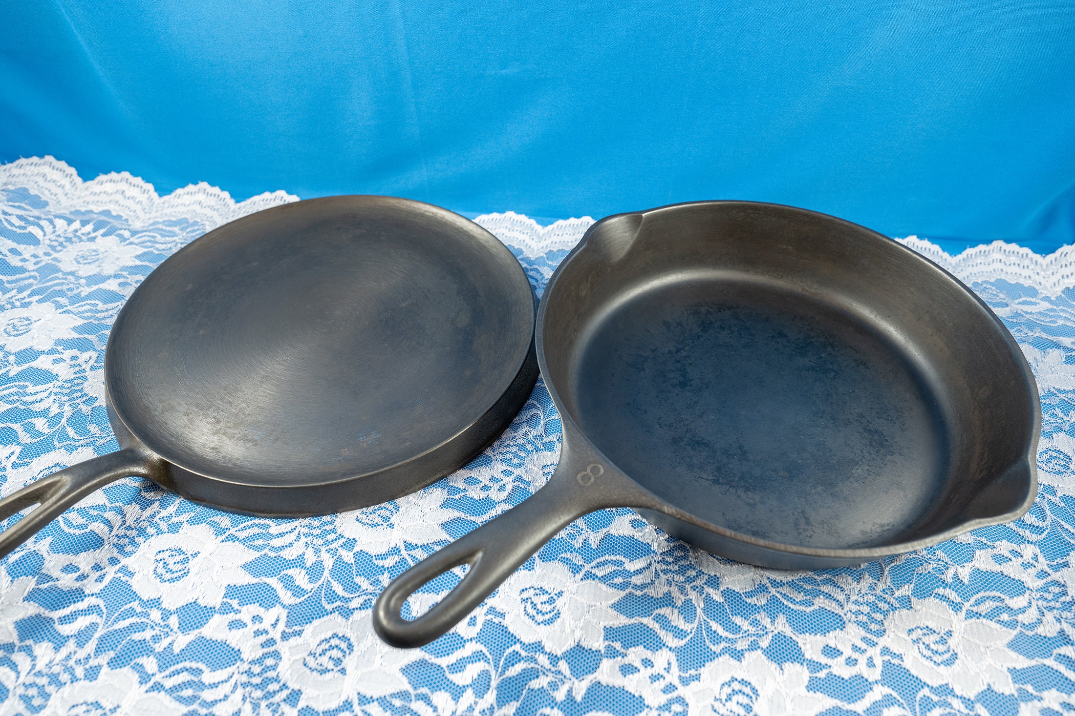 No. 8 Wagner Skillet and Griddle Set, Flat Round Griddle, Both Wagner ...