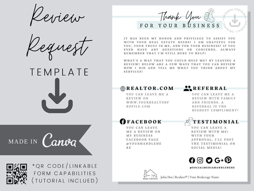 Client Review Request Template (real Estate) - Editable - Etsy