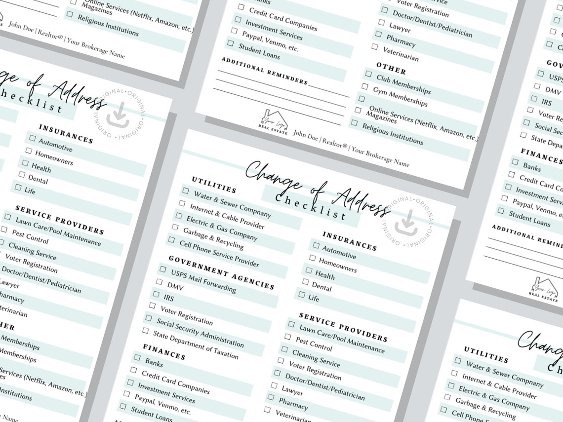 Change of Address Checklist Template (real Estate) - Editable - Etsy
