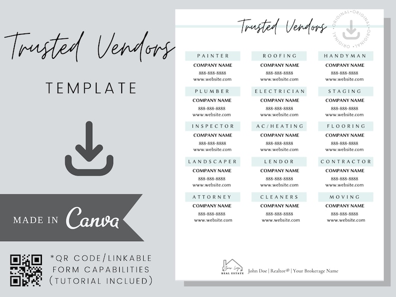 Trusted Vendors Template real Estate Editable - Etsy