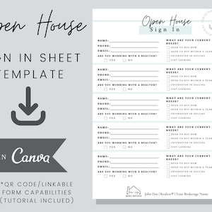 Real Estate Open House Sign in Sheet Template - Editable - Etsy