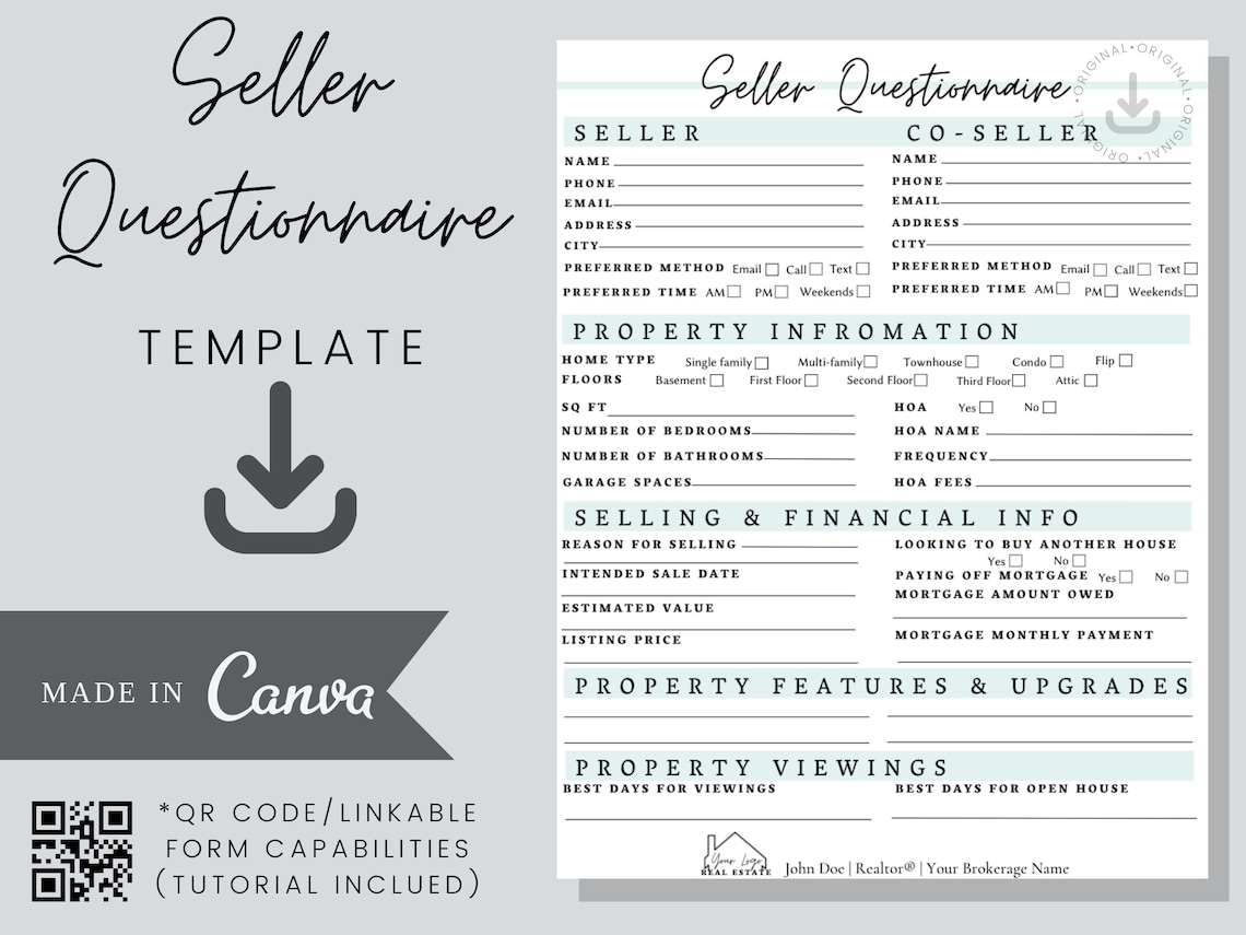 Seller Questionnaire Template (real Estate) - Editable - Etsy