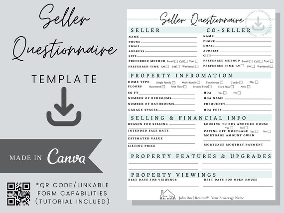 Seller Questionnaire Template real Estate Editable - Etsy
