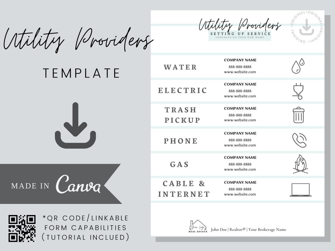 Utility Providers Template (real Estate) - Editable - Etsy