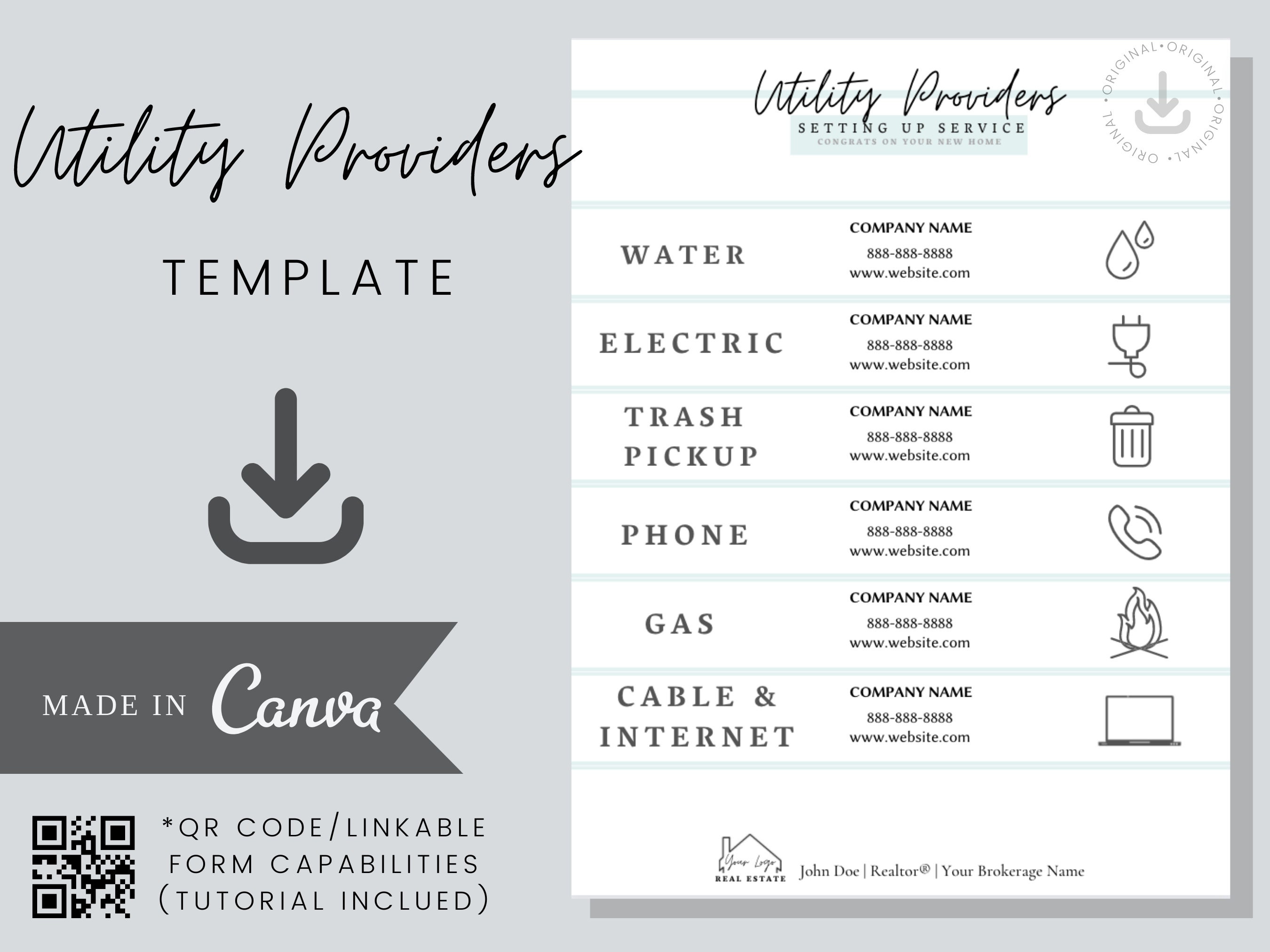 Utility Providers Template (real Estate) - Editable - Etsy