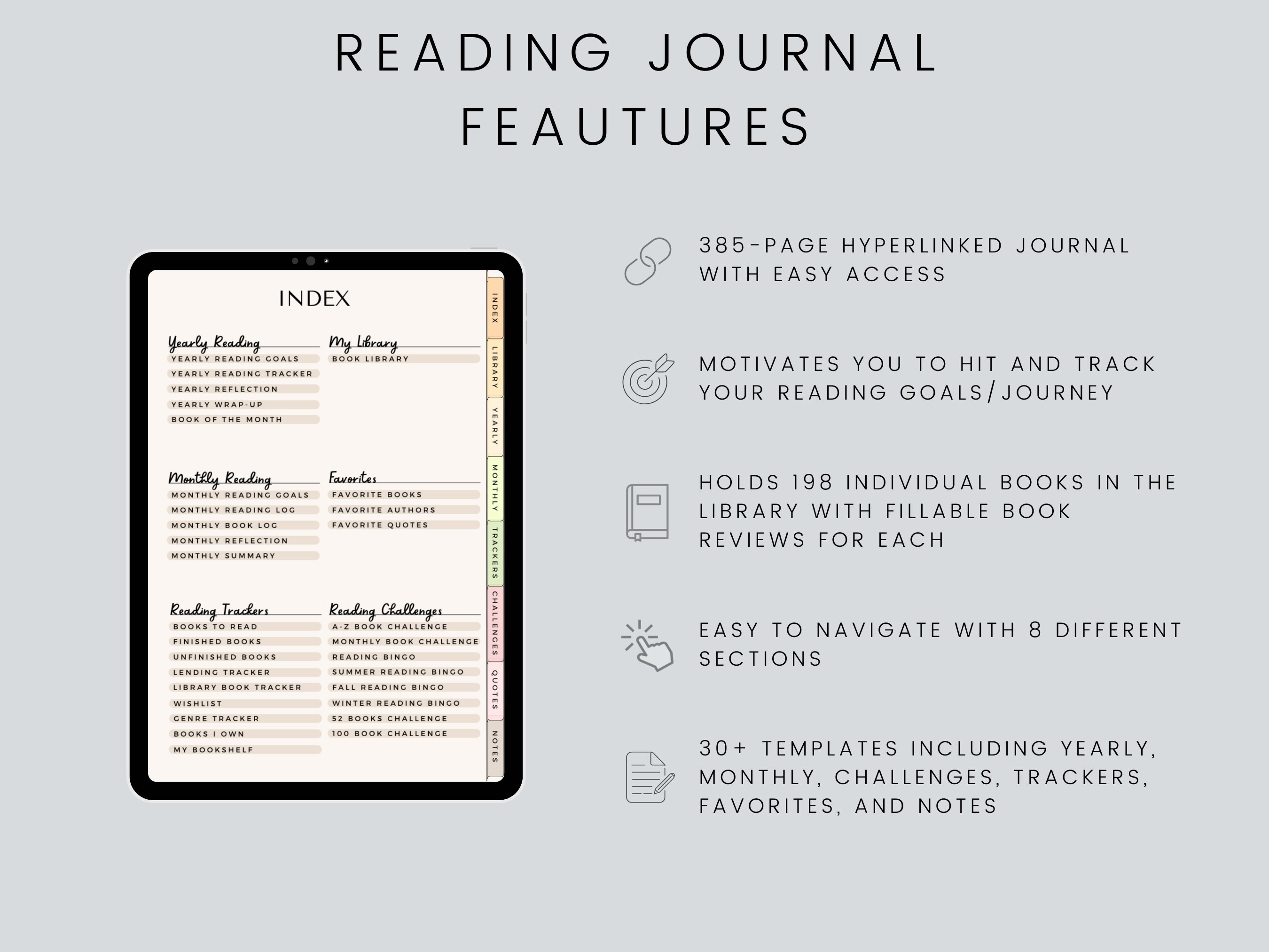 Digital Reading Journal | Hyperlinked |reusable Reading Planner for ...