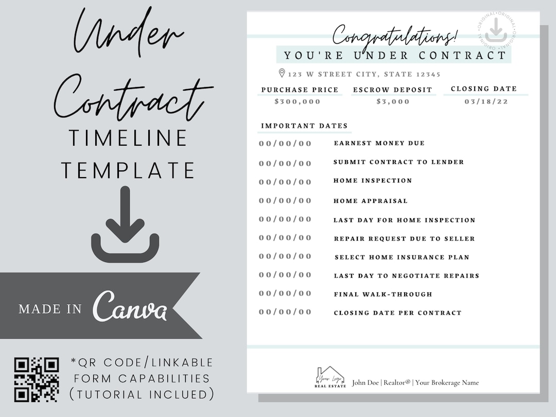 Under Contract Timeline Template (real Estate) - Editable - Etsy