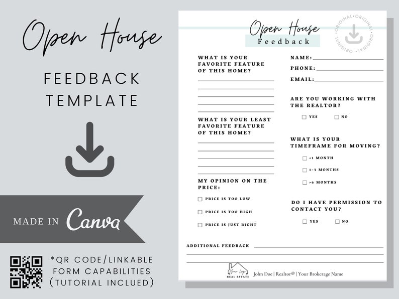 Open House Feedback Template (real Estate) - Editable - Etsy