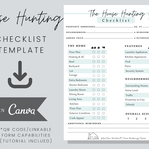 Real Estate House Hunting Checklist Template Editable - Etsy