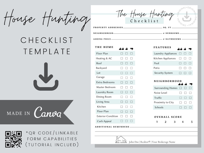 Real Estate House Hunting Checklist Template - Editable - Etsy