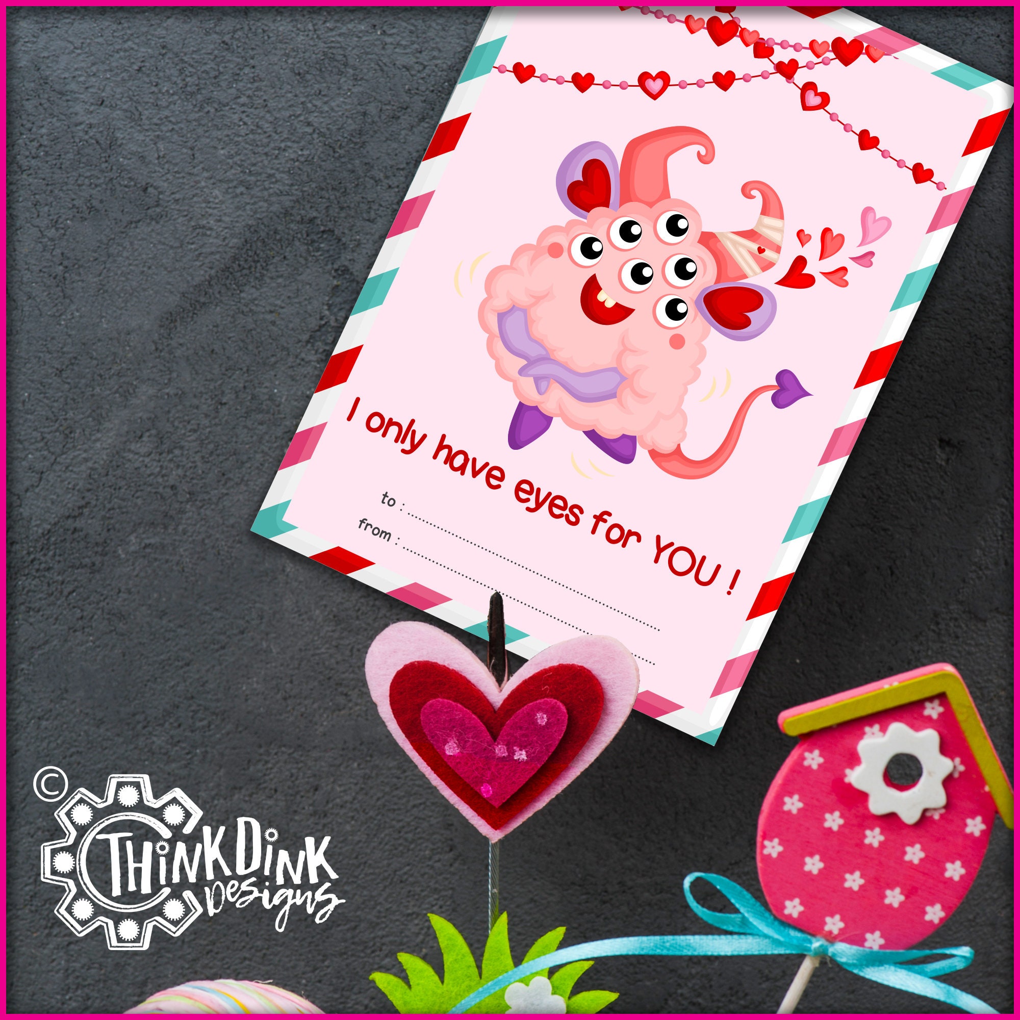 Monster Valentine Cards, Printable Valentines, Instant Download ...