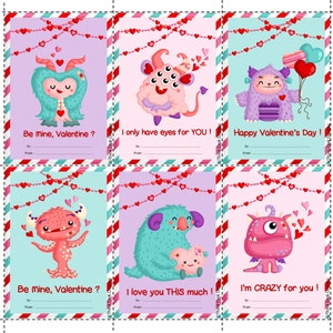 Monster Valentine Cards, Printable Valentines, Instant Download ...