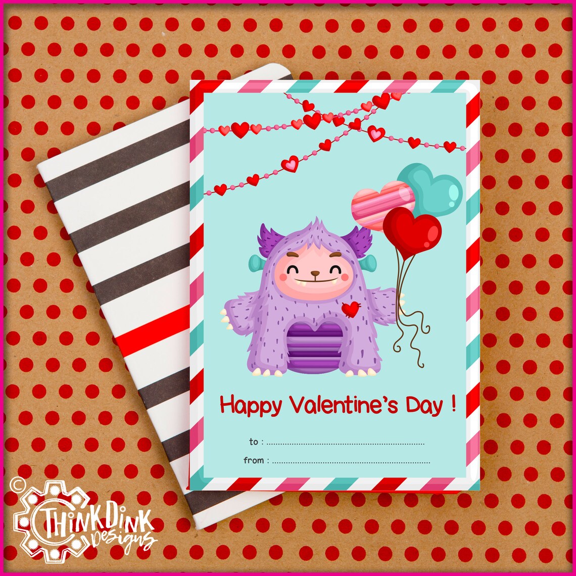Monster Valentine Cards, Printable Valentines, Instant Download ...