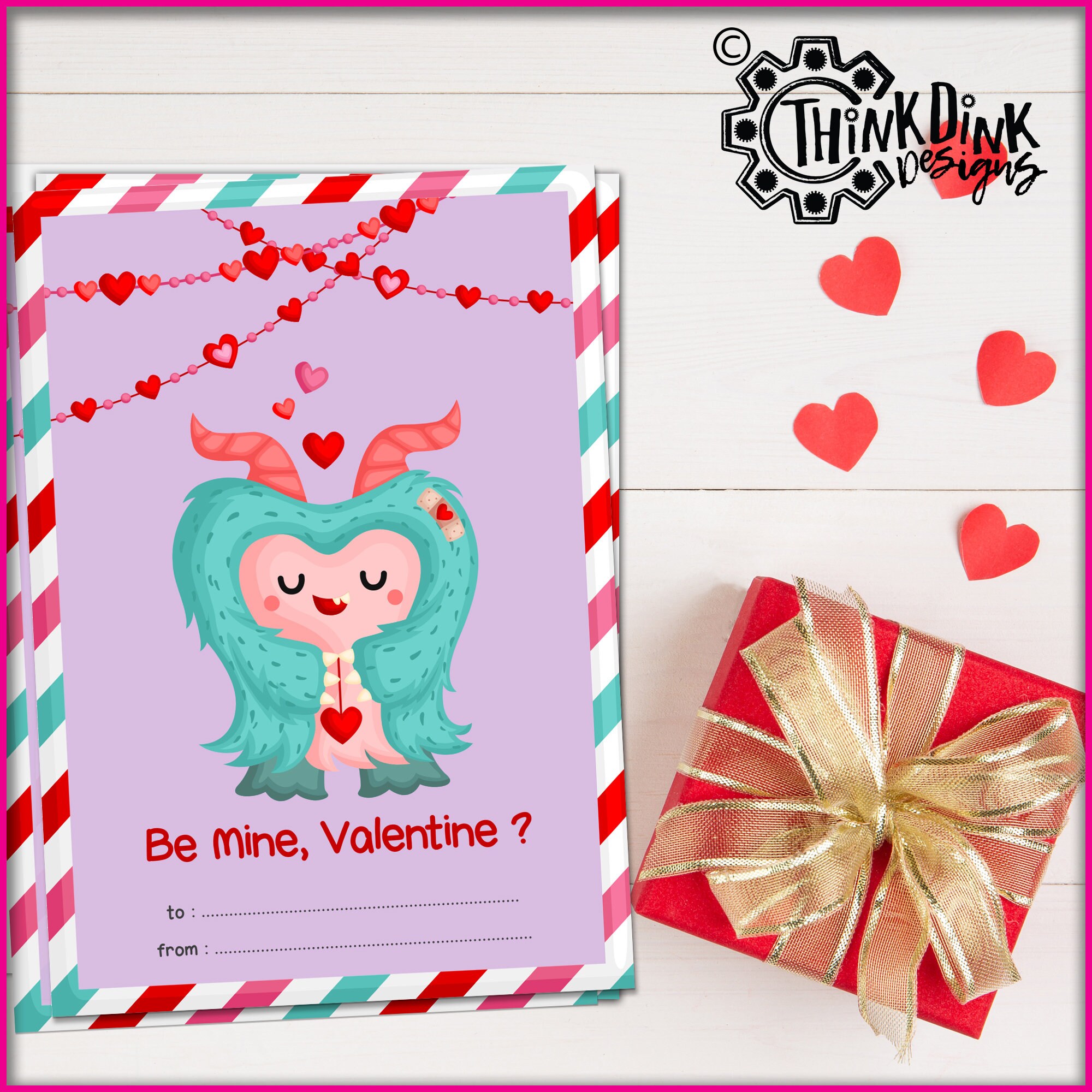 Monster Valentine Cards, Printable Valentines, Instant Download ...