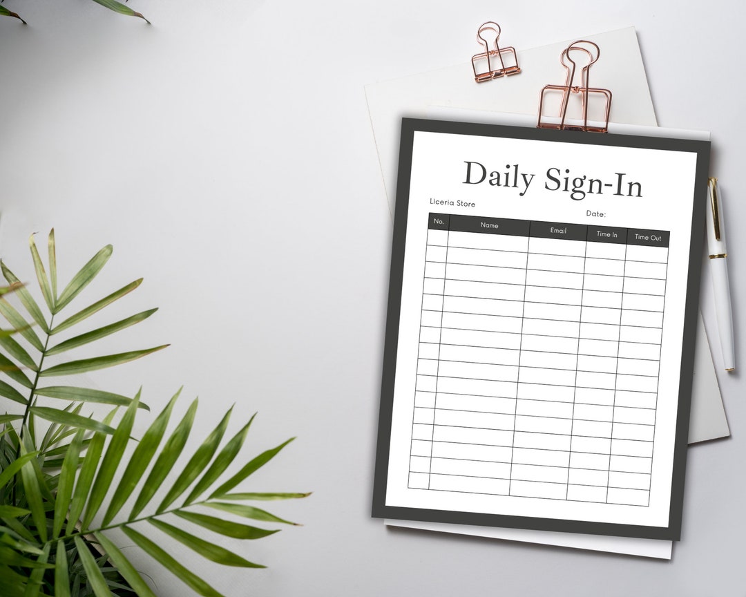 Printable Daily Sign in Sheet for Efficient Record Keeping Instant ...