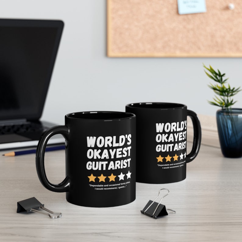 Worlds Okayest Guitarist | Black Glossy Double-sided Ceramic Coffee Mug ...