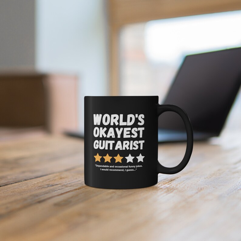 Worlds Okayest Guitarist | Black Glossy Double-sided Ceramic Coffee Mug ...