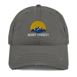 Mount Everest Distressed Hat | Fun Hiking Embriodered Distressed Dad ...