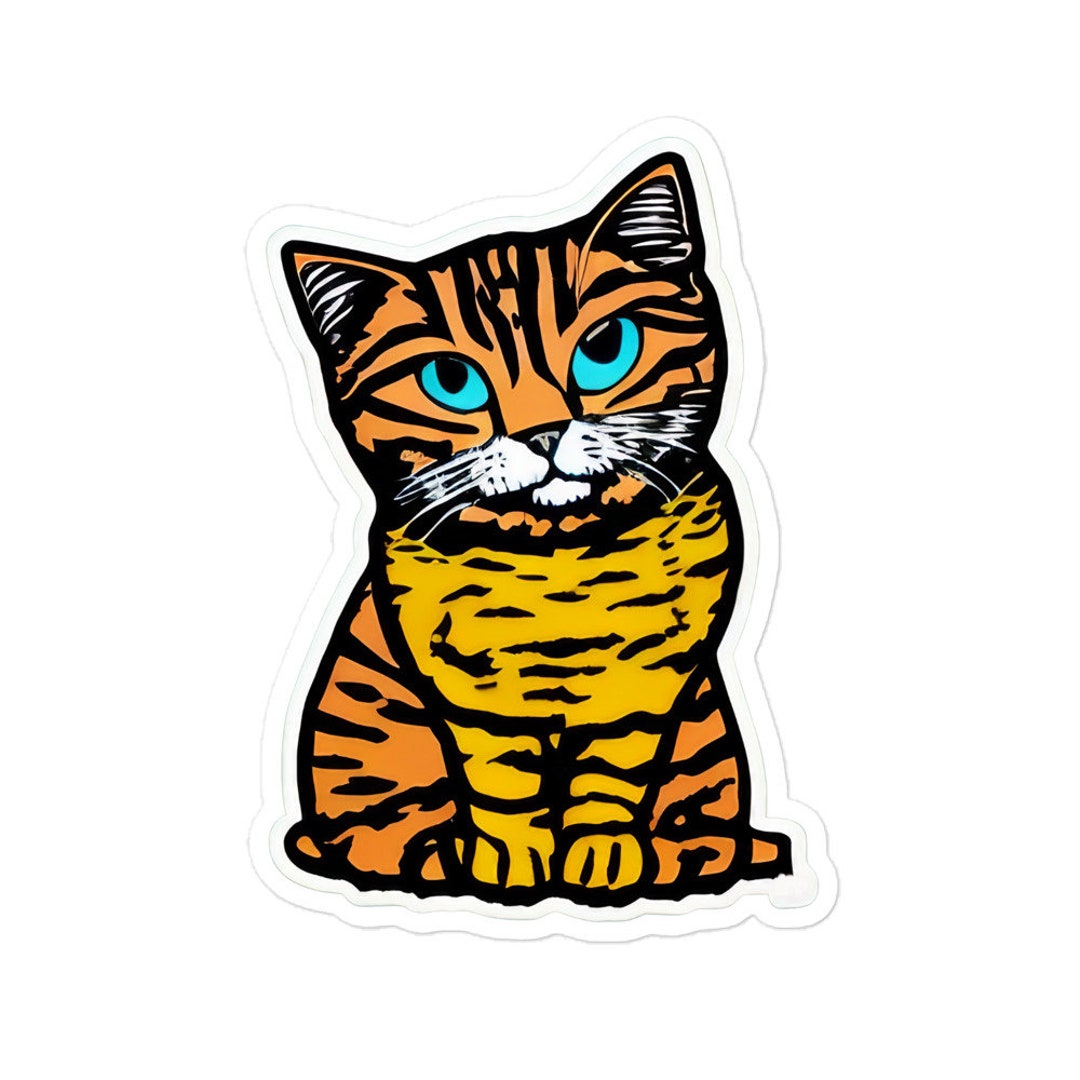 Orange Tabby Cat Decal Fun Kitty Diecut Vinyl Sticker for Laptop Water ...