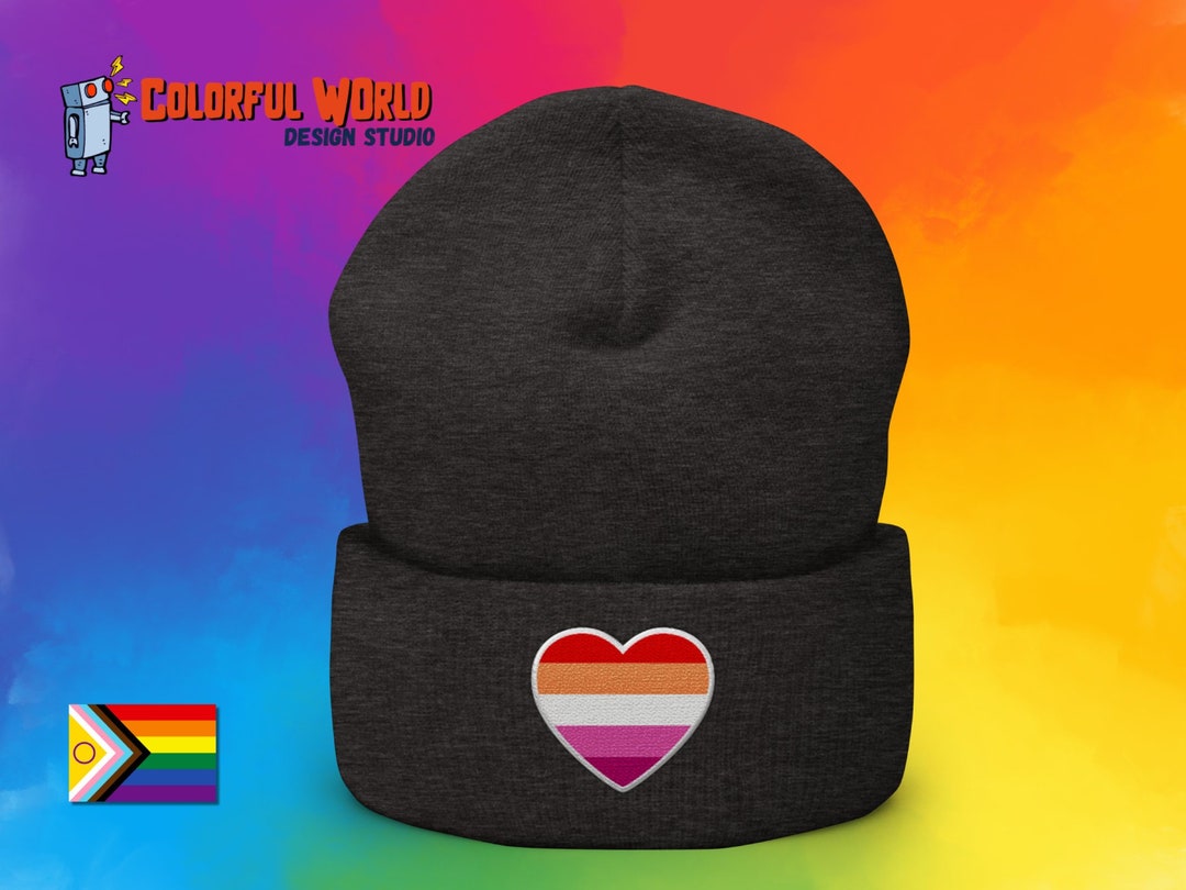 Lesbian Pride Heart Beanie | Cool Pride Embroidered Cuffed Beanie ...