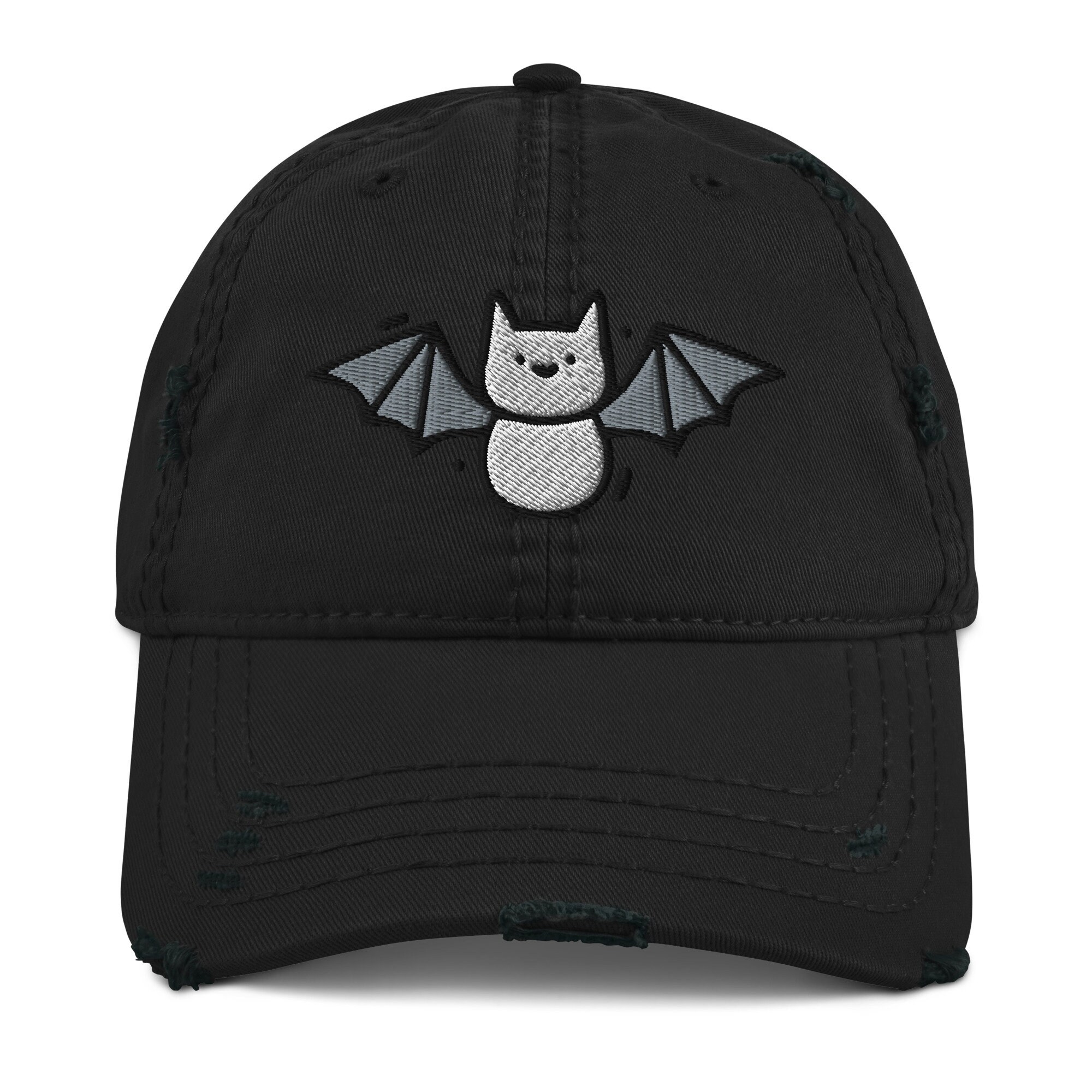 Cute Bat Distressed Hat Cute Bat Embriodered Distressed Dad Cap Gift ...