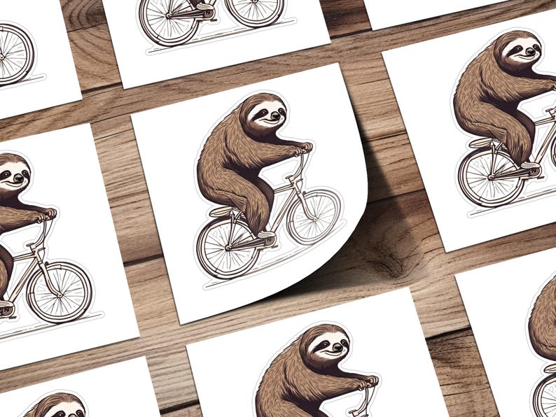Sloth on Bicycle Sticker, Whimsical Cycling Decal, Animal Bike Lover ...
