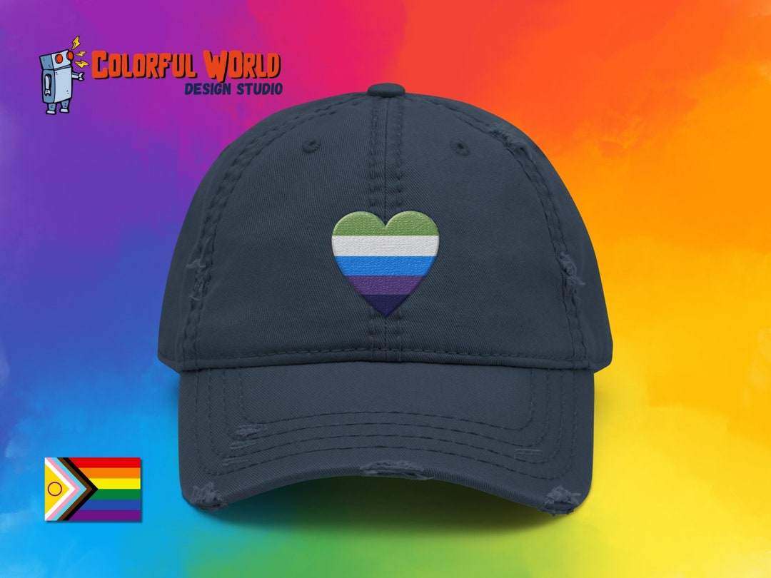 Trans-inclusive Gay Pride Heart Distressed Hat | Cool Pride Embroidered ...