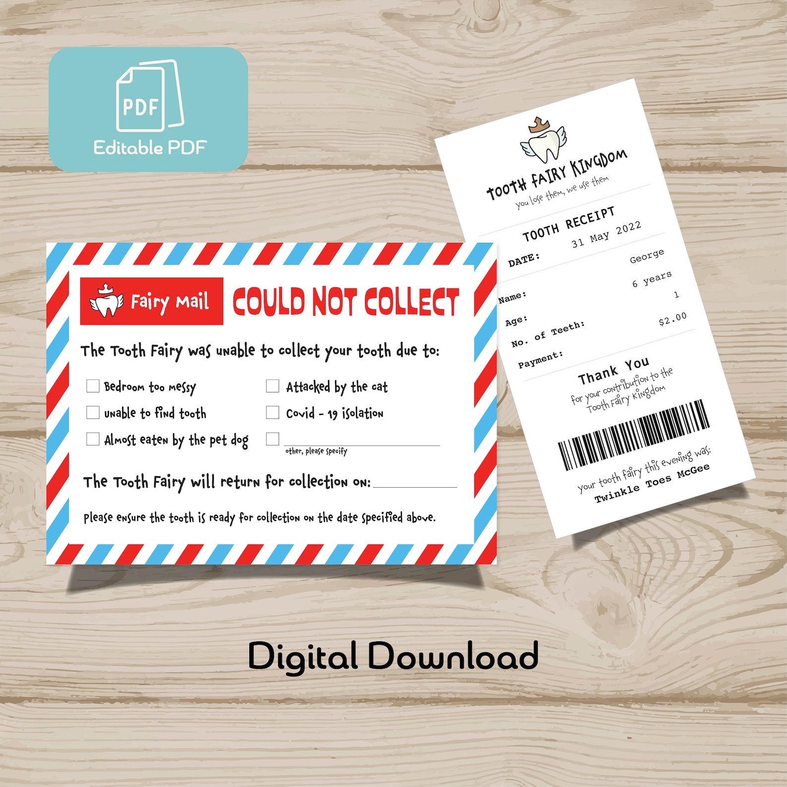 PRINTABLE Forgot the Tooth Fairy, Tooth Fairy Could Not Collect Card ...