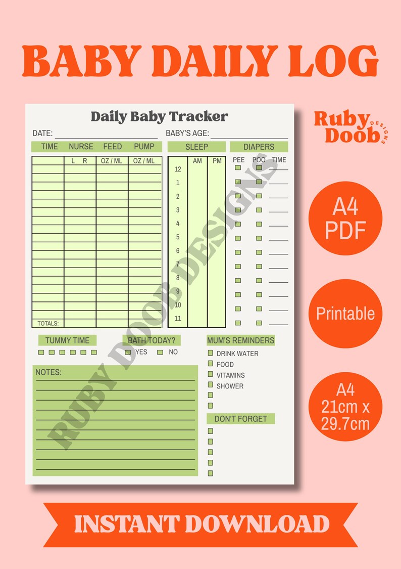 Daily Baby Tracker Printable | Newborn Routine Log | Baby Feeding ...
