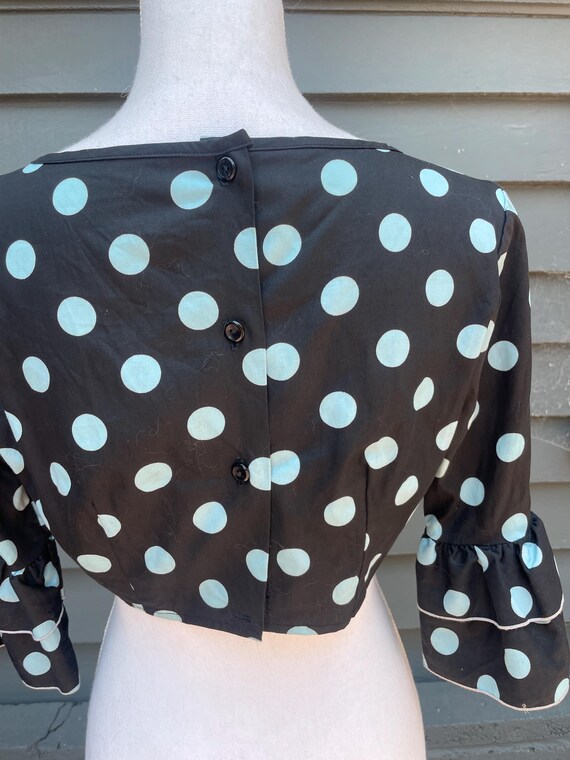 1960s Vintage Black and Blue Polka Dot Ruffle Sleeve … - Gem