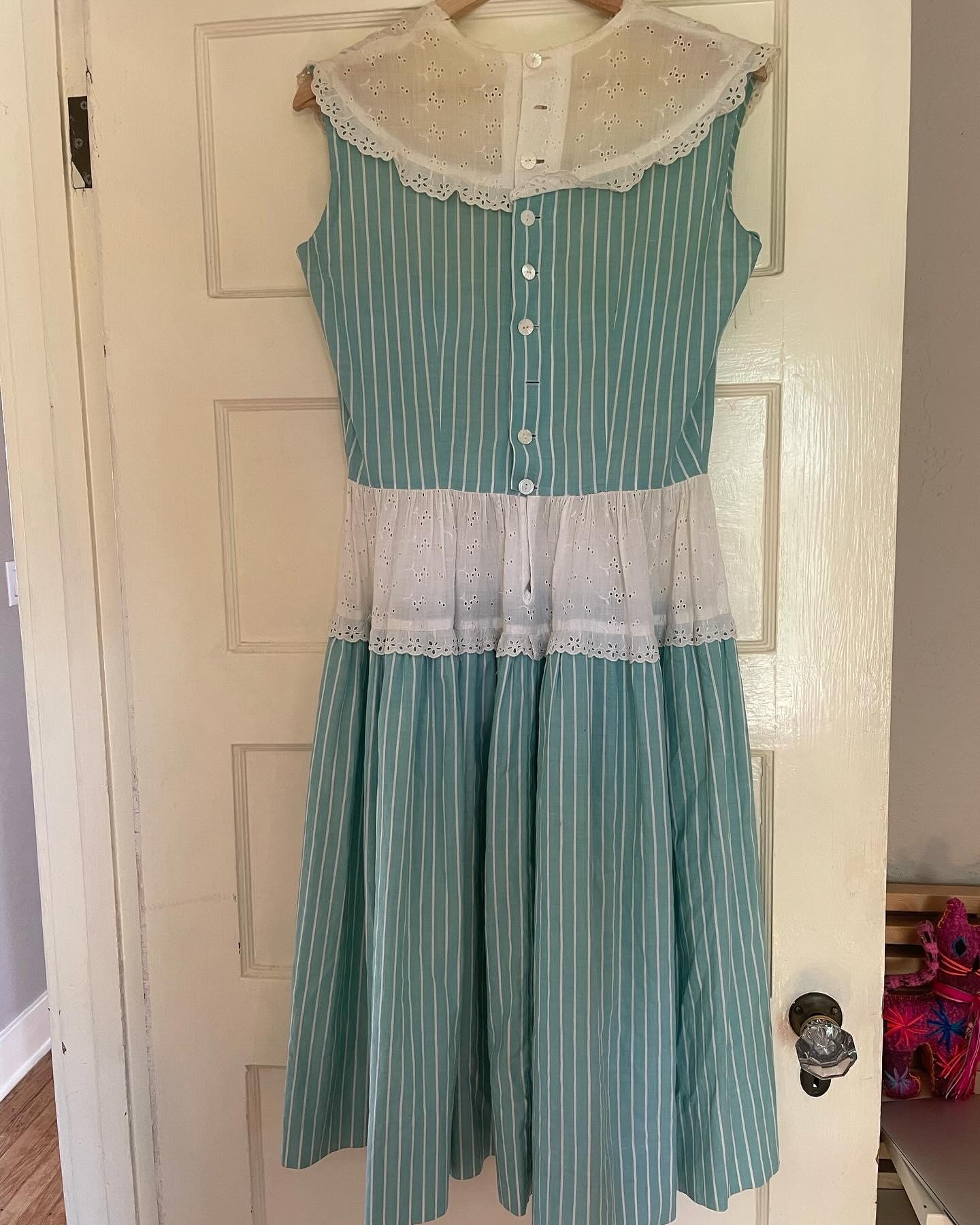 1930s 1940s Vintage Cotton Striped and Eyelet Lace Sundress - Etsy