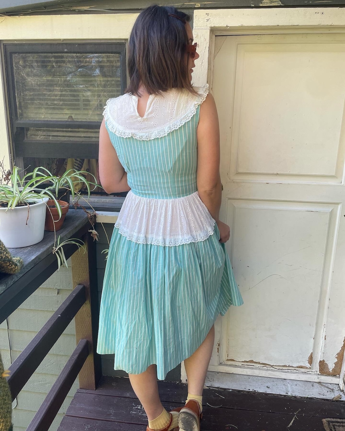 1930s 1940s Vintage Cotton Striped and Eyelet Lace Sundress - Etsy