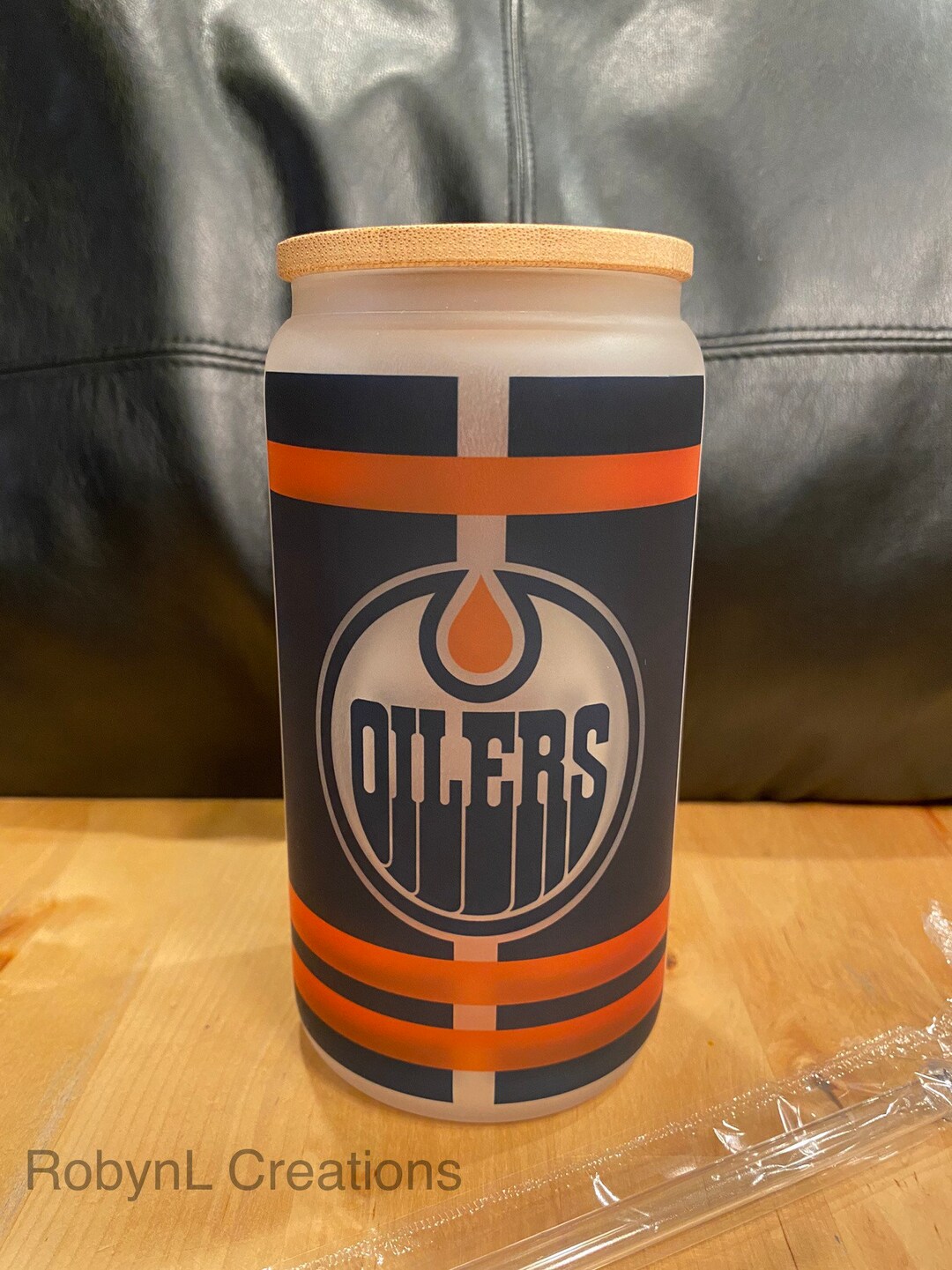 Edmonton Oilers Frosted Glass 16 Oz Beer Can Cup With Bamboo Lid and ...