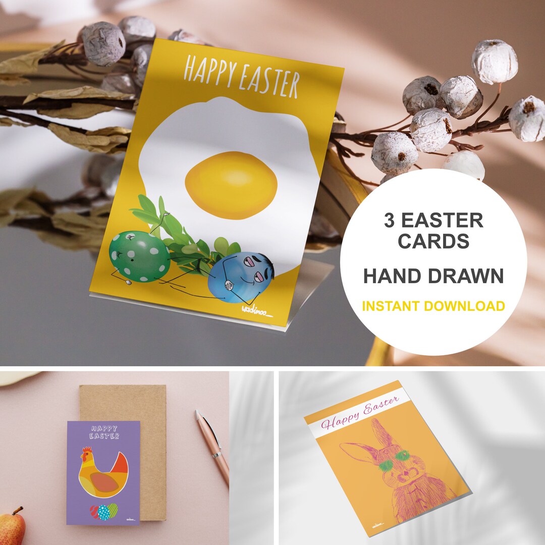 Happy Easter Cards Bundle Printable Greeting Cards for Easter Holiday ...