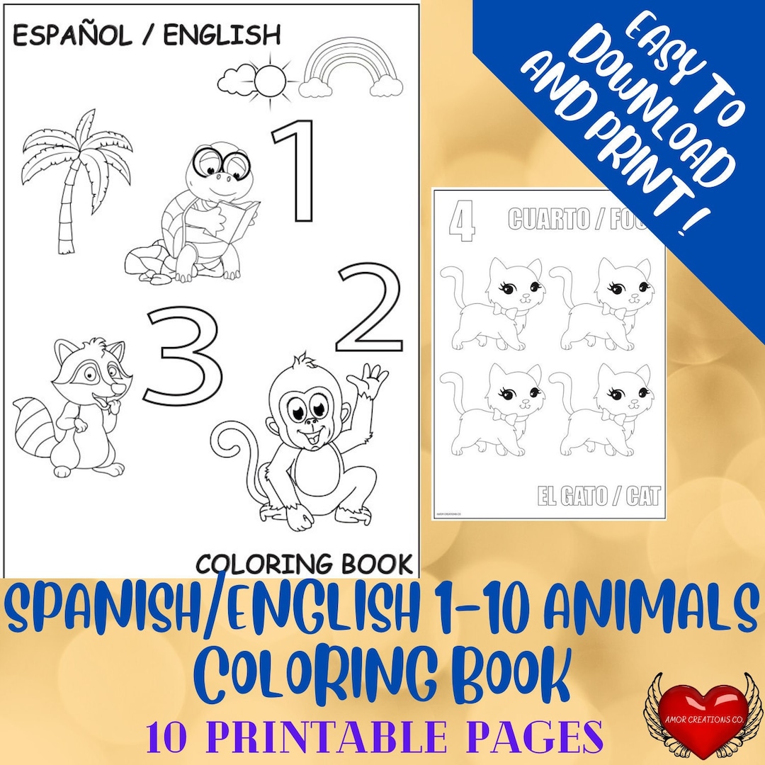 Spanish / English 1 - 10 Coloring Book | Instant Digital Download ...