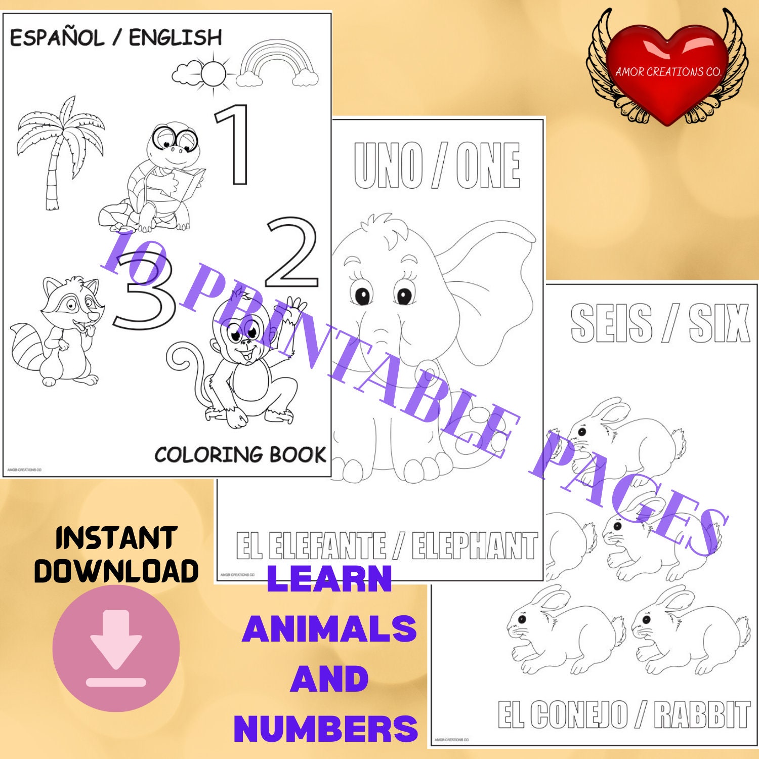 Spanish / English 1 - 10 Coloring Book | Instant Digital Download ...