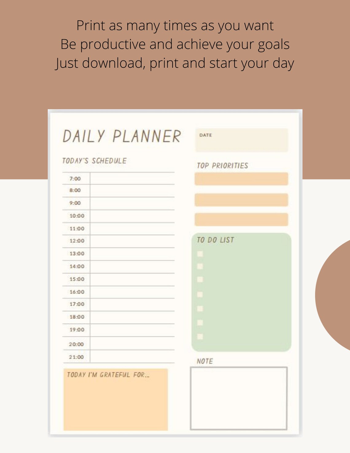 Daily Planner Printable, Print at Home, Day Planner, 1 Hour Sections ...