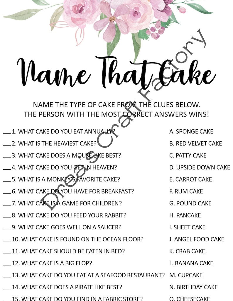 Name That Cake- Bridal Shower Game - Etsy