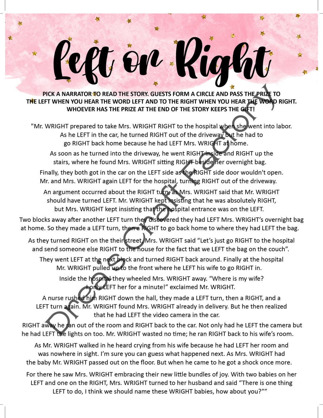 Left or Right Girl Baby Shower Game - Etsy