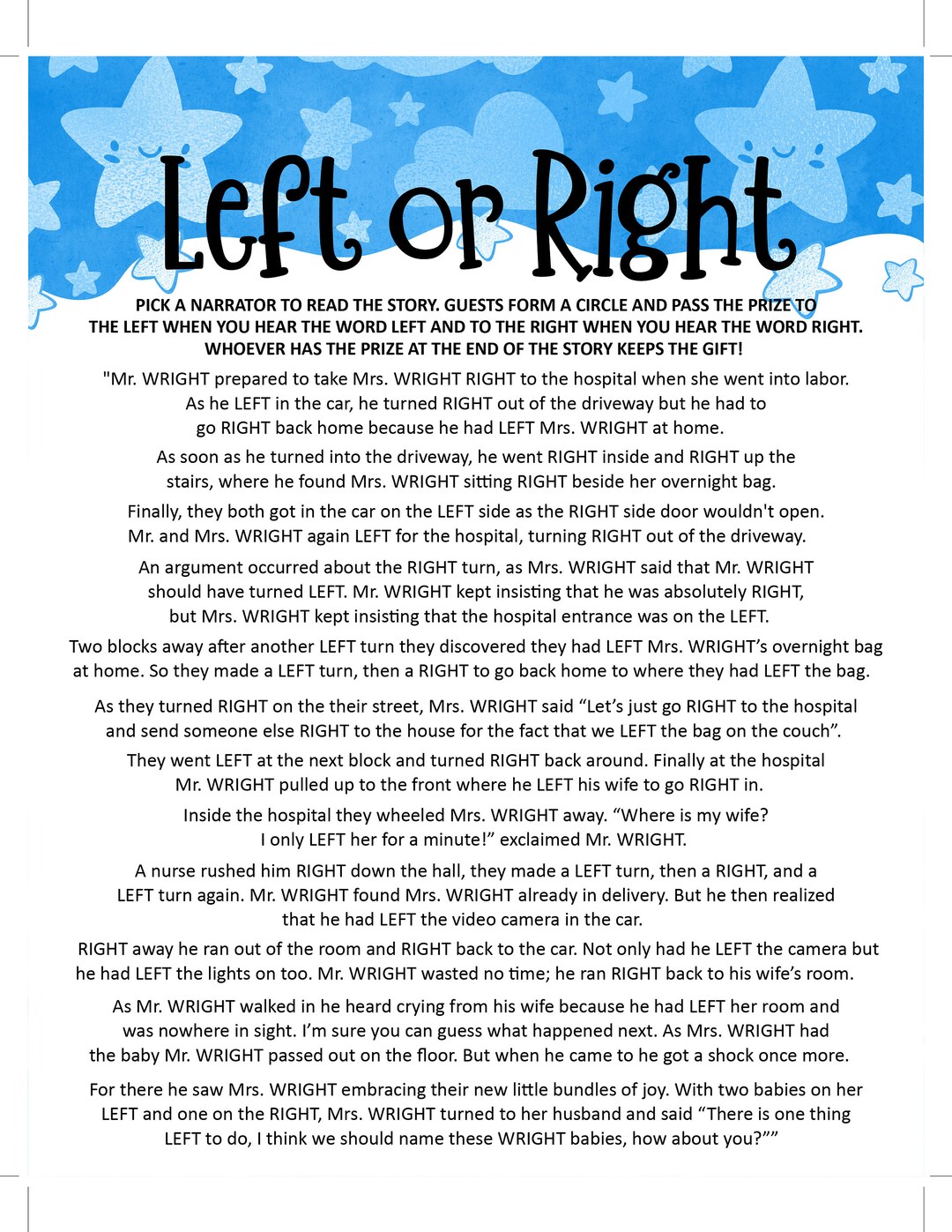 Blue Boy Star Left Right Baby Shower Game Printable, Left or Right ...