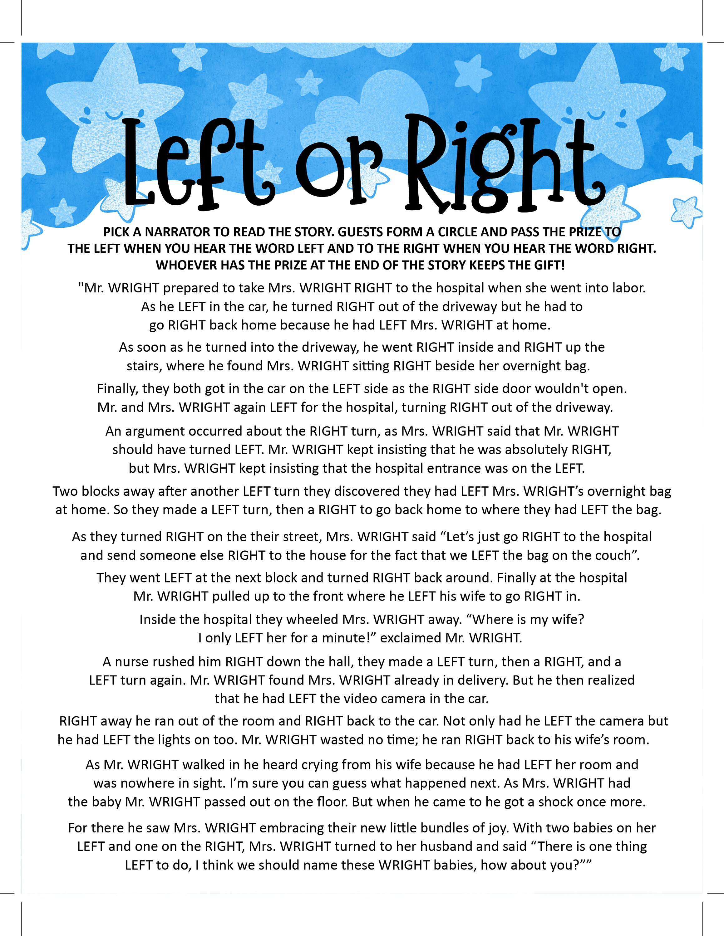 Blue Boy Star Left Right Baby Shower Game Printable, Left or Right ...