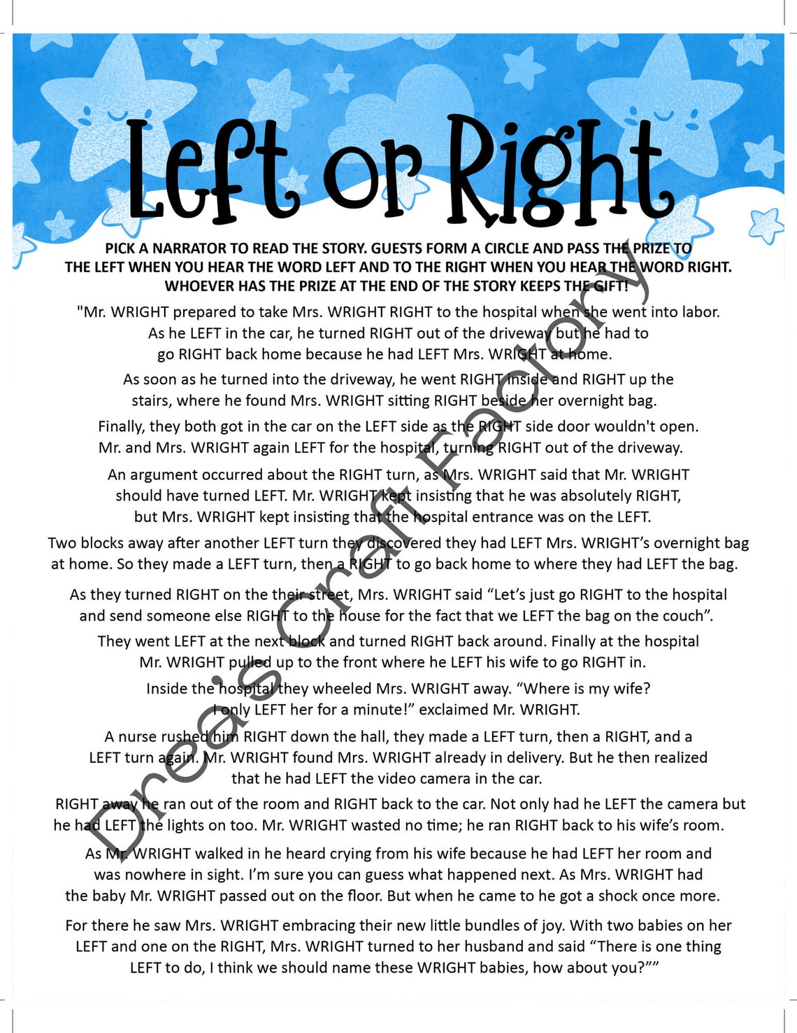 Blue Boy Star Left Right Baby Shower Game Printable, Left or Right ...