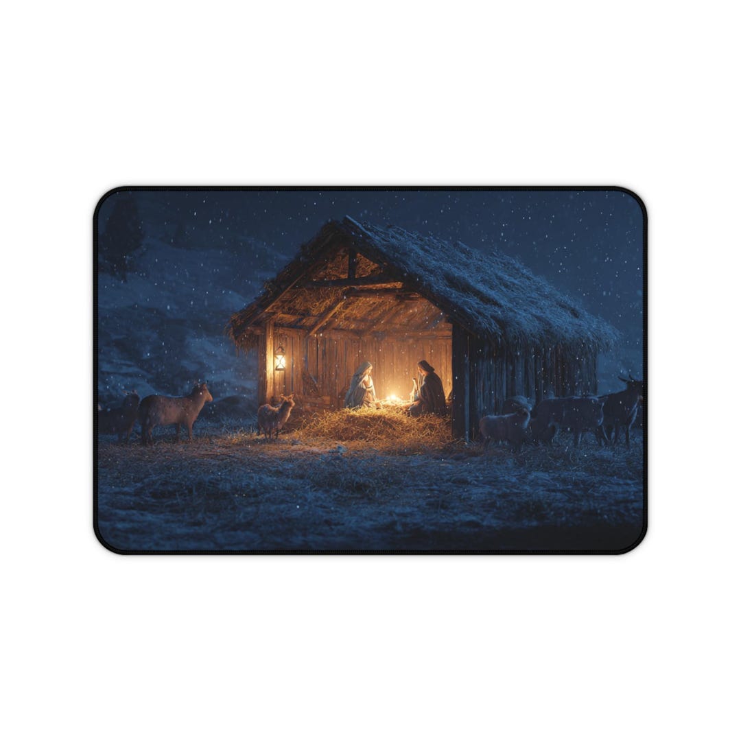 Nativity Scene Desk Mat | Rustic Manger Christmas Stable Artwork - Etsy
