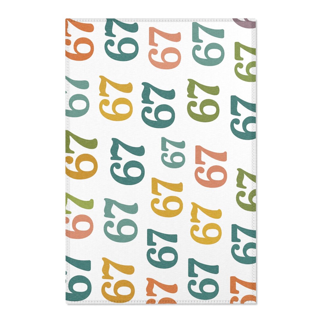 Number 67 Pattern Area Rug | Colorful 67 Repeating Design - Etsy